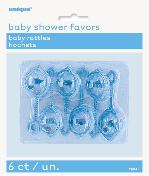 6 BABY RATTLES 2-1/2" BLUE