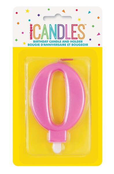 METALLIC PINK B'DAY CANDLE - NUMBER 0