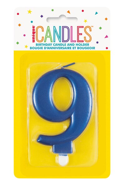 METALLIC BLUE B'DAY CANDLE - NUMBER 9