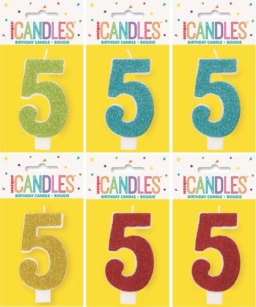 GLITTER NUMERAL CANDLE - 5