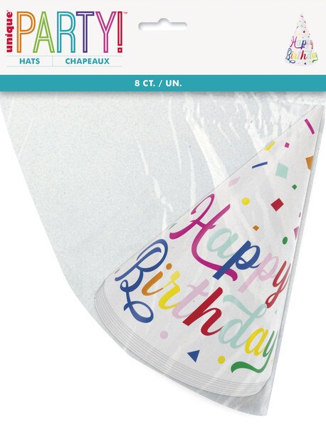8 COLOURFUL CONFETTI BDAY HATS