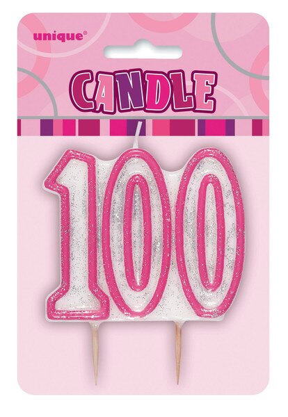 GLITZ PINK NUMERAL CANDLE -100