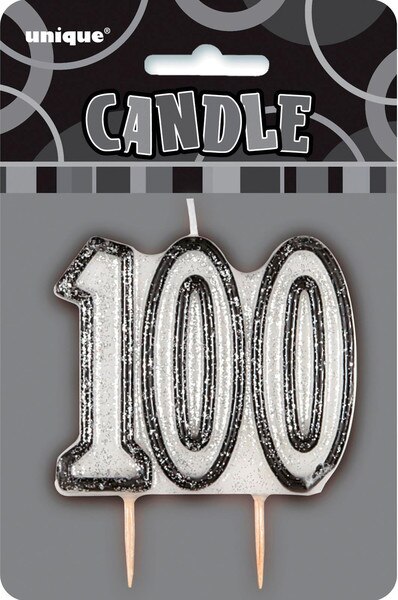 GLITZ BLACK NUMERAL CANDLE-100