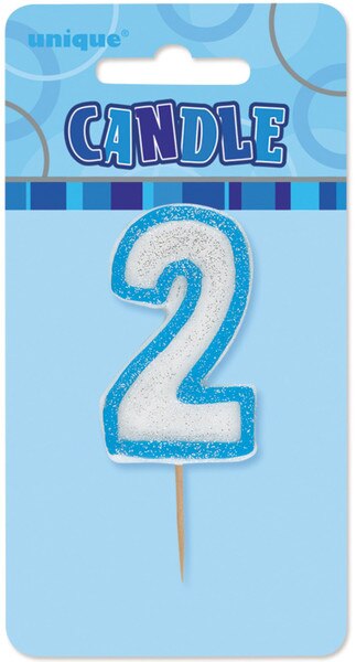 GLITZ BLUE NUMERAL CANDLE - 2