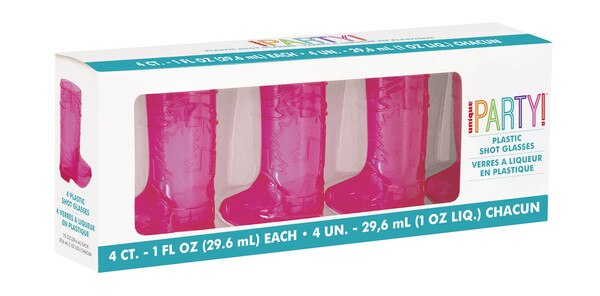 4 PK BOOT SHP PLSTC SHOT GLASS