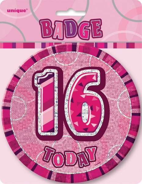 GLITZ PINK B'DAY BADGE - 16