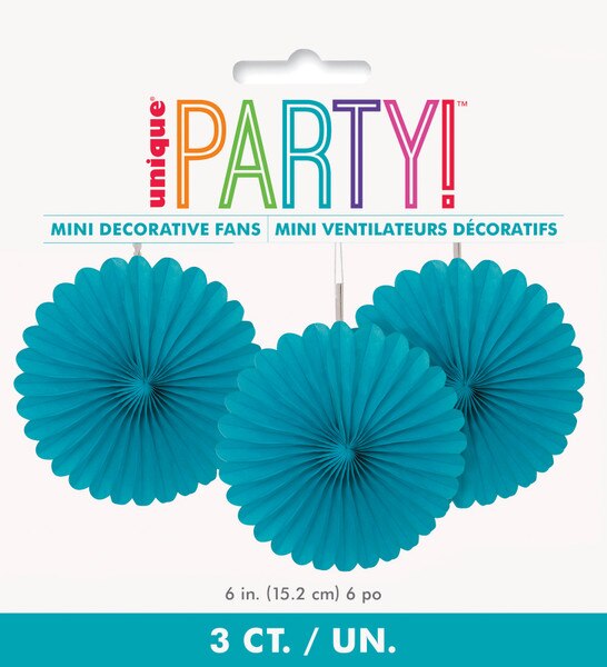 3 DECORATIVE FANS 15cm -C/TEAL