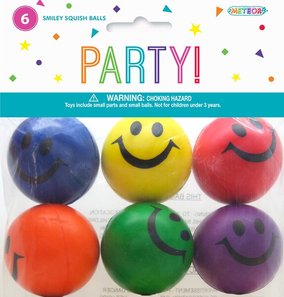 6 SMILEY SQUISH BALLS