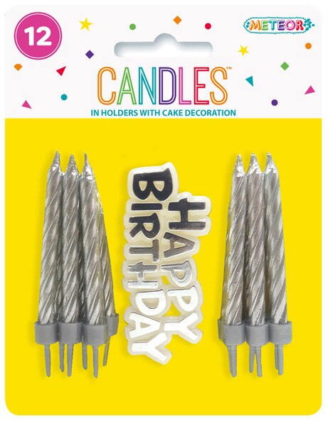 12 CANDLES W/CAKE DECO -SILVER